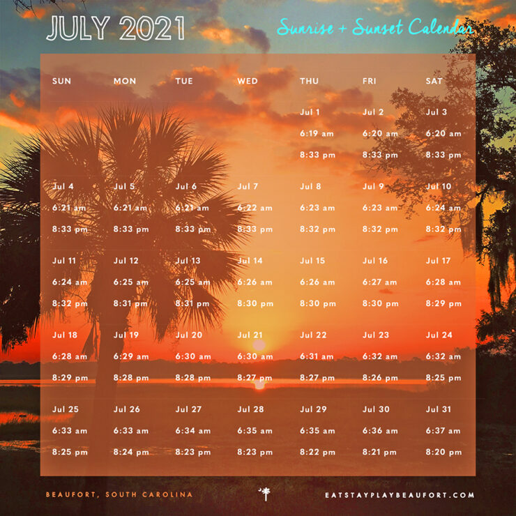 Beaufort, SC Sunrise and Sunset Times Calendar ~ 2021