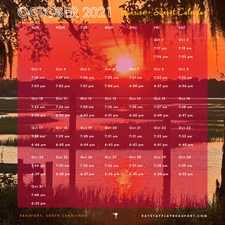 Beaufort, SC Sunrise and Sunset Times Calendar ~ 2021